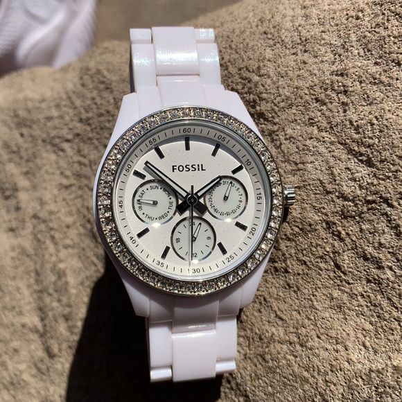 Accessories | Fossil White Diamond Watch | Poshmark